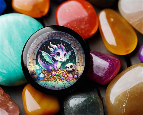 Tiny Cute Dragon On Treasure Hoard Rpg Dnd Button Pin Keychain Zipper Pull Magnet Etsy