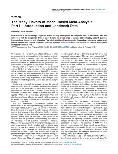 Pdf The Many Flavours Of Model Based Meta Analysis Part I