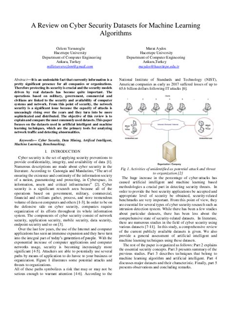 Pdf A Review On Cyber Security Datasets For Machine Learning Algorithms