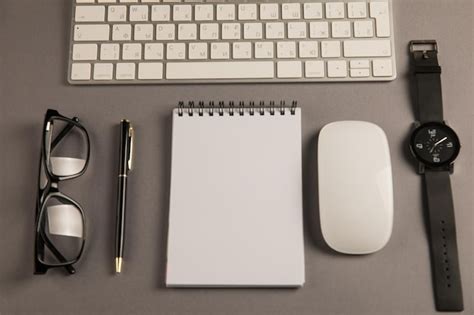 premium photo keyboard notepad and clock