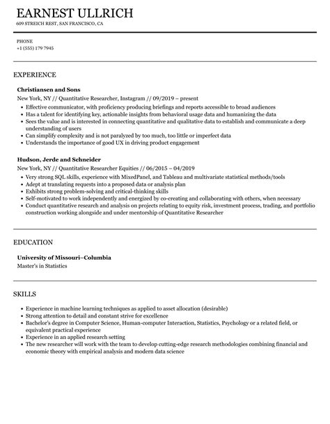 Quantitative Researcher Resume Samples Velvet Jobs