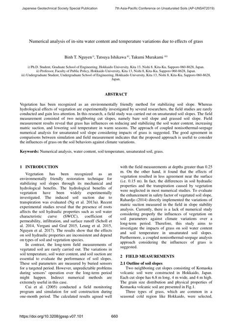 Pdf Numerical Analysis Of In Situ Water Content And Temperature Variations Due To Effects Of Grass