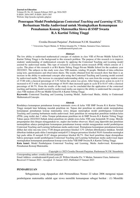 Pdf Penerapan Model Pembelajaran Contextual Teaching And Learning Ctl Berbantuan Media