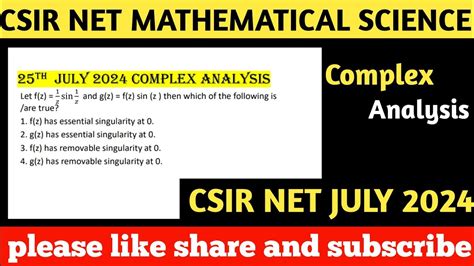 Complex Analysis Csir Net July 2024 Mathematical Science