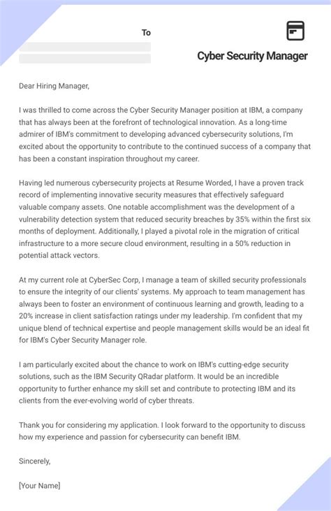 14 Cyber Security Manager Cover Letter Examples Plus Recruiter