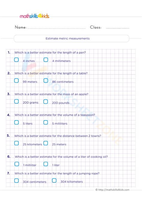 Estimate Metric Measurements Worksheet