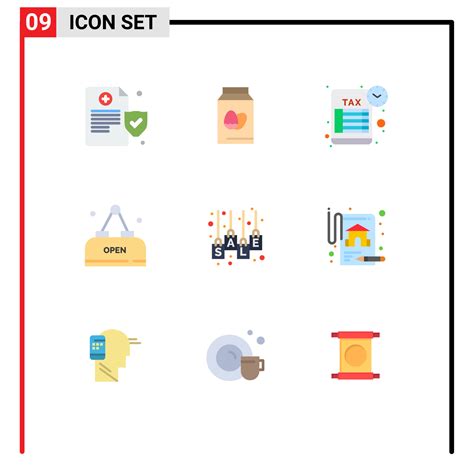 Flat Color Pack Of 9 Universal Symbols Of Sale Bag Schedule Open Food Editable Vector Design