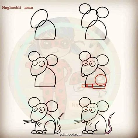 نقاشی موش کودکانه ۲۰۲۵ طرح های ساده و جذاب با رنگ امیزی و اموزش مرحله
