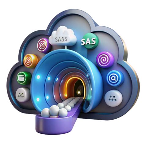 3d Illustration Of Data Flowing Through Cloud Computing Tunnel Saas And Sas Software 55535052 Png