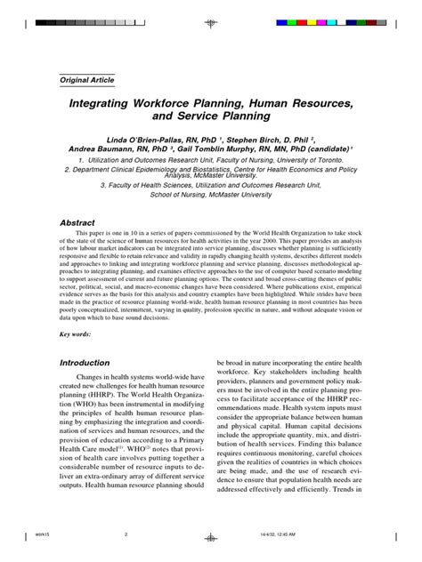 Integrating Workforce Planning Human Resources And Service Planning