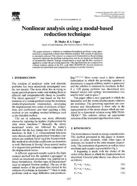 Pdf Nonlinear Analysis Using A Modal Based Reduction Technique