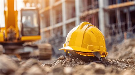 건설 현장에서 일하는 노란색 헬멧과 굴착기 건설 안전 대지 배경 일러스트 및 사진 무료 다운로드 Pngtree