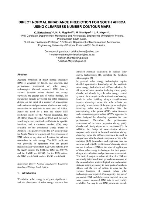 Pdf Direct Normal Irradiance Prediction For South Africa Using