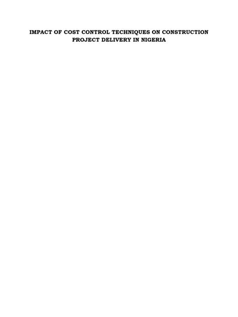 The Impact Of Cost Control Techniques On Construction Projects Delivery Pdf Project
