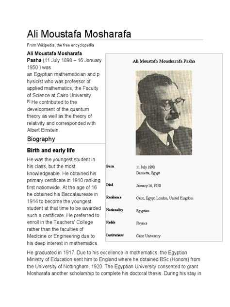 Ali Moustafa Mousharafa Pasha Pdf Science Academia