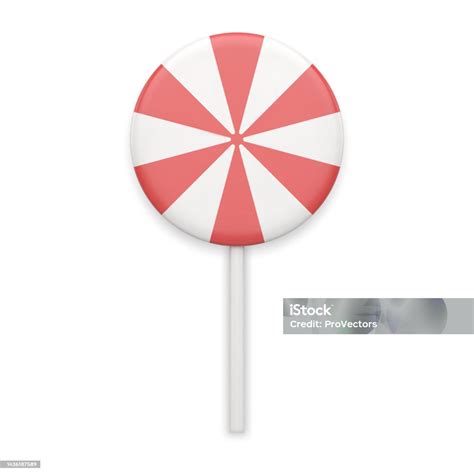 귀여운 현실적인 빨간 줄무늬 장식 서클 롤리팝 스틱 광택 금속 3d 템플릿 벡터에 3차원 형태에 대한 스톡 벡터 아트 및 기타 이미지 3차원 형태 가문비나무 가지