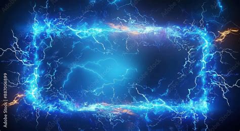 Lightning Frames Blue Electric Borders Of Rectangular And Square Shapes With Thunder Bolt
