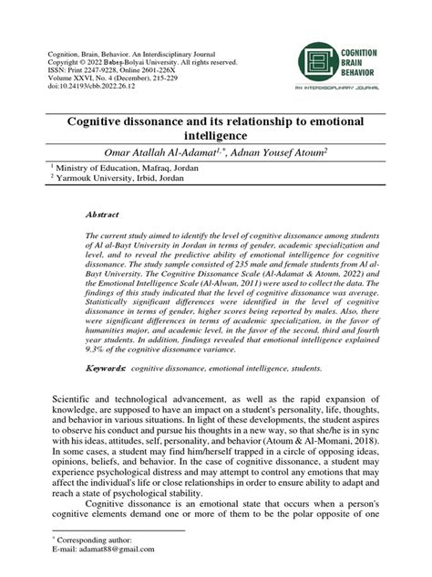 Cognitive Dissonance And Its Relationship To Emotional Intelligence