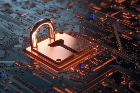 Digital Lock On A Circuit Board Represents Cybersecurity Concepts And Technology Stock Image
