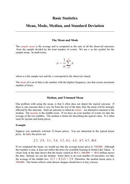 Basic Statistics Mean Mode Median And Standard Deviation