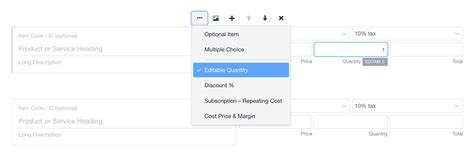 multiple choice optional items and editable quantities quotient support