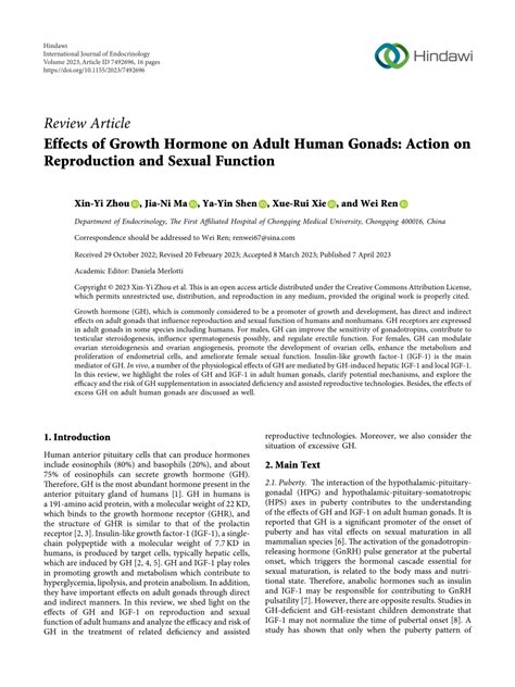 Pdf Effects Of Growth Hormone On Adult Human Gonads Action On Reproduction And Sexual Function