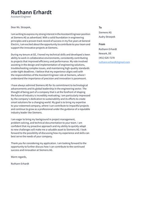 assistant engineer cover letter examples and templates