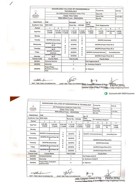 8th sem time table pdf