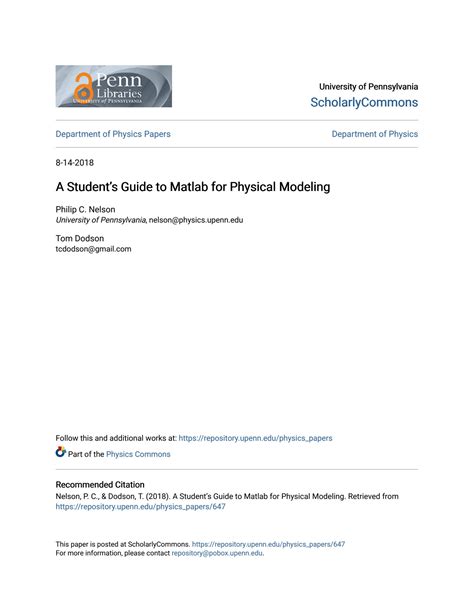 SOLUTION A Student S Guide To Matlab For Physical Modeling Matlab Simulink Mathworks Studypool