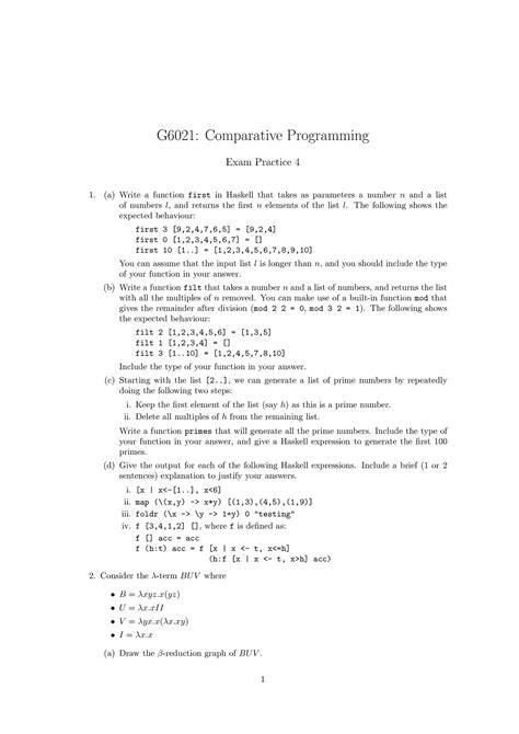 Exam Practice Sheet 4 G6021 Comparative Programming Exam Practice 4