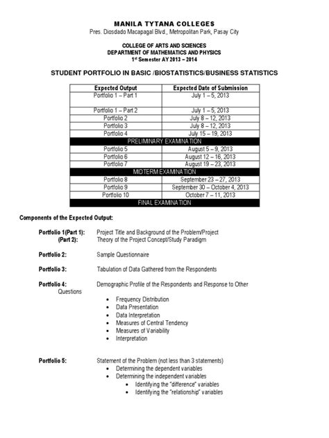 Mtc Students Portfolio In Statistics 2013 Download Free Pdf Student
