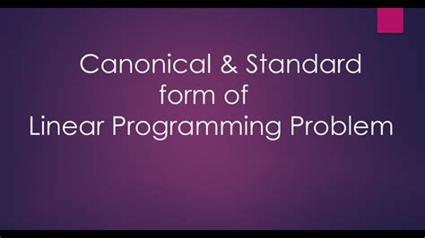 canonical and standard form of lpp youtube