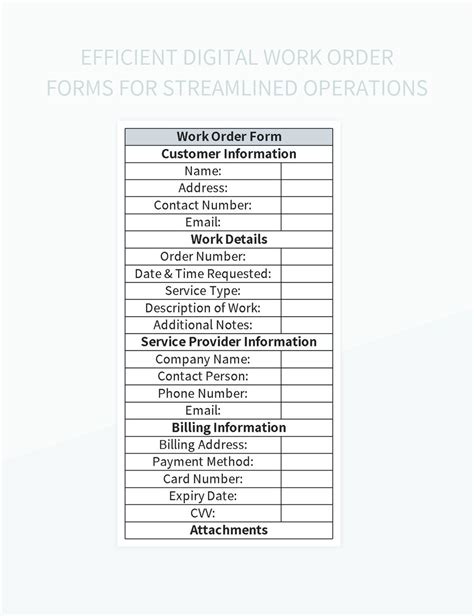 Free Digital Work Order Forms Templates For Google Sheets And Microsoft Excel Slidesdocs