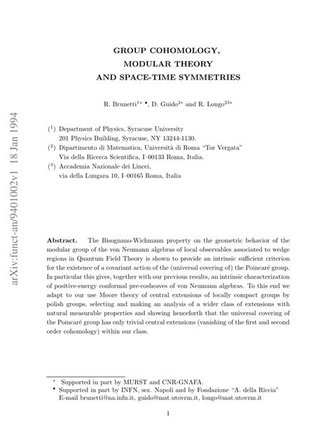 Pdf Group Cohomology Modular Theory And Space Time Symmetries