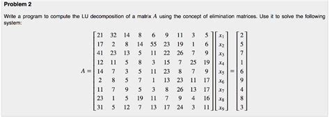 Solved Problem Write A Program To Compute The LU Chegg