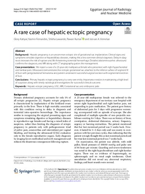Pdf A Rare Case Of Hepatic Ectopic Pregnancy Yasmin Fernandes