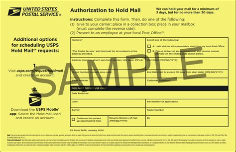 Usps Hold Mail Form Printable