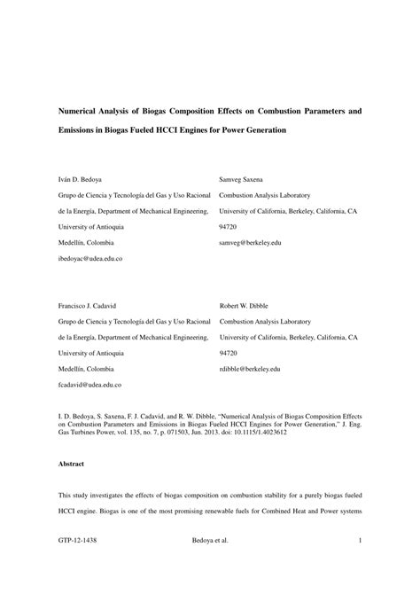 Pdf Numerical Analysis Of Biogas Composition Effects On Combustion