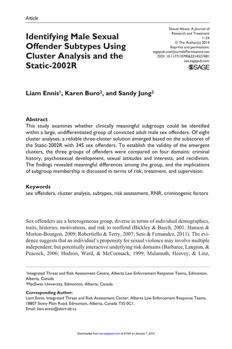 Pdf Identifying Male Sexual Offender Subtypes Using Cluster Analysis