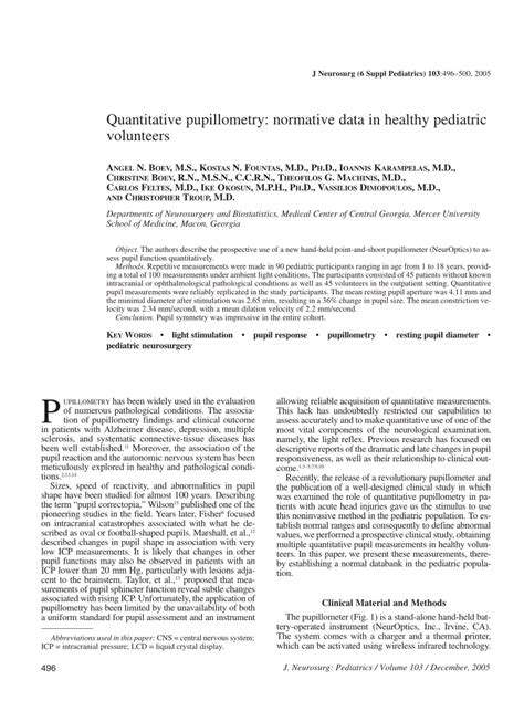 Pdf Quantitative Pupillometry Normative Data In Healthy Pediatric Volunteers