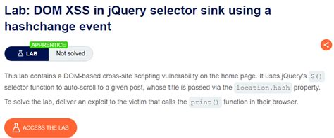 DOM XSS In JQuery Selector Sink Using A Hashchange Event Writeup Cyberhub Es