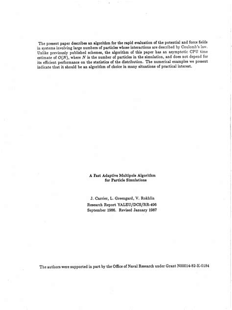 A Fast Adaptive Multipole Algorithm For Particle Simulations Carrier