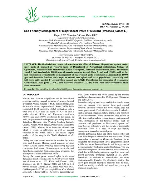 (PDF) Eco-Friendly Management of Major insect Pests of Mustard (Brassica juncea L.)