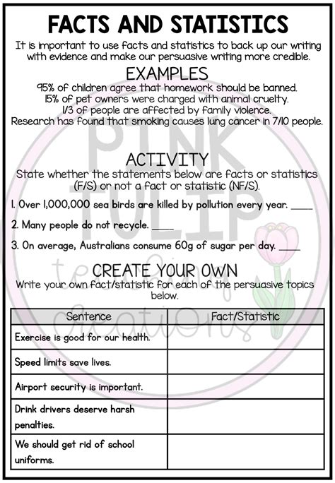 Facts And Statistics Persuasive Writing Worksheets Persuasive