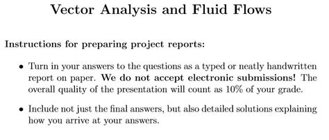 Solved Vector Analysis And Fluid Flows Instructions For