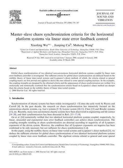 pdf master slave chaos synchronization criteria for the horizontal