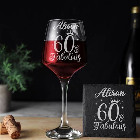 60 And Fabulous Engraved Wine Glass 60th Birthday Glass Ts For