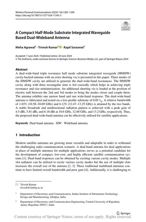 A Compact Half Mode Substrate Integrated Waveguide Based Dual Wideband