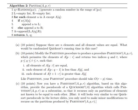 Solved Quicksort With Equal Element Values 30 Points The