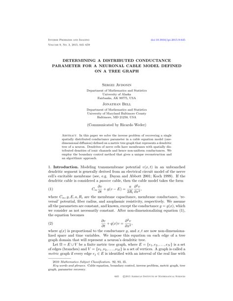 Pdf Determining A Distributed Conductance Parameter For A Neuronal